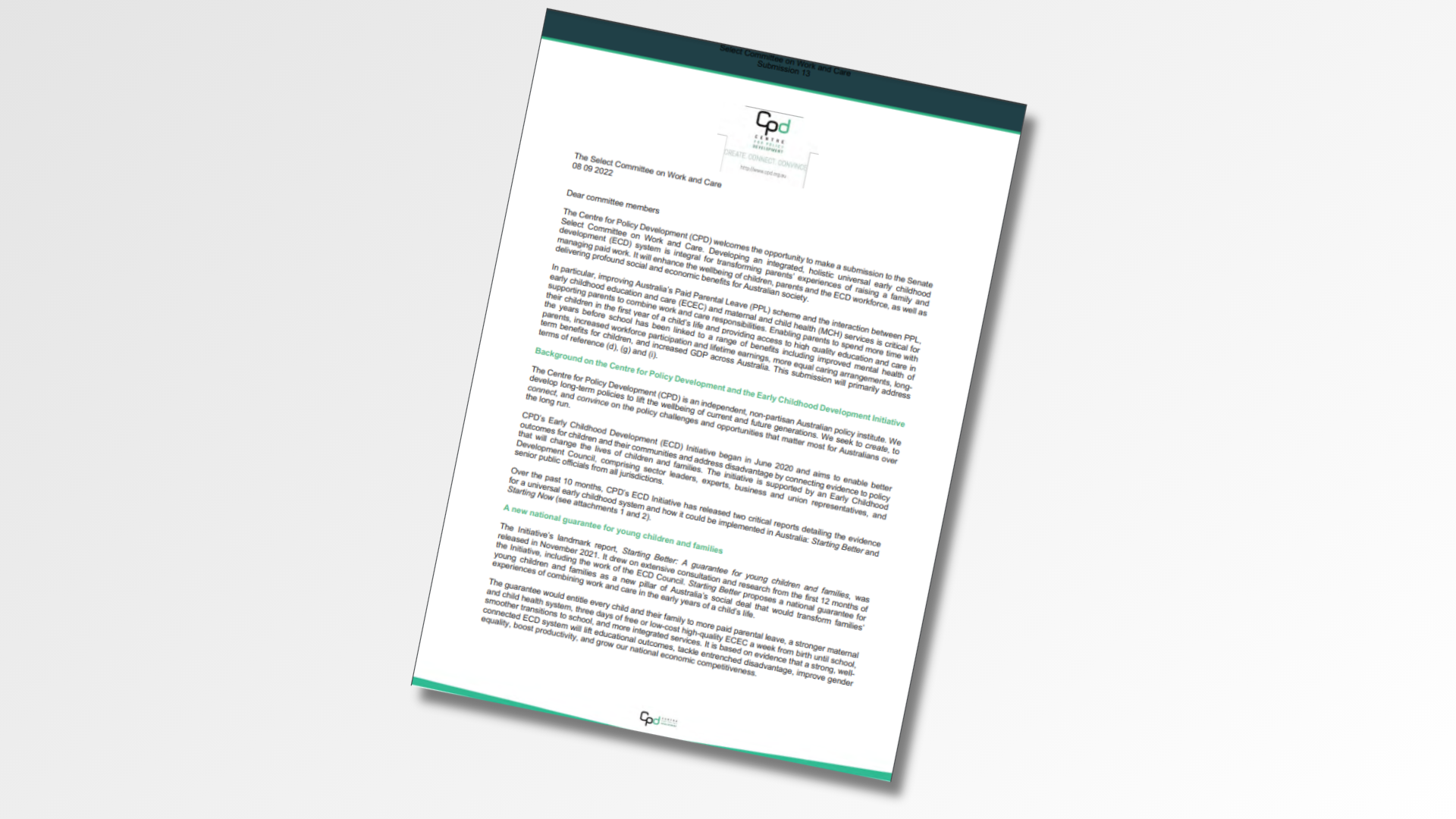 Senate Select Committee on Work and Care - Evidence for A Guarantee for ...