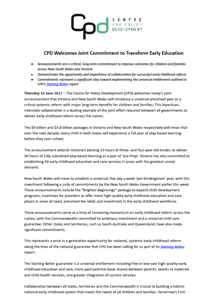 Early Childhood Development Council - Centre for Policy...